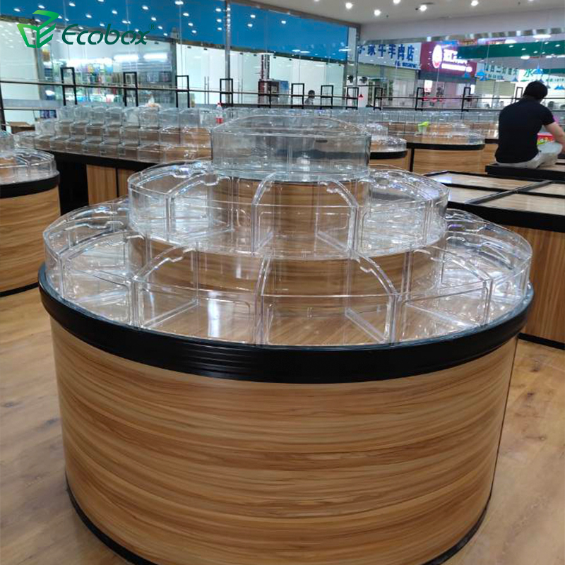 GMG-006 ECOBOX Supermarket Wooden Metal Round Display Stable Display ...